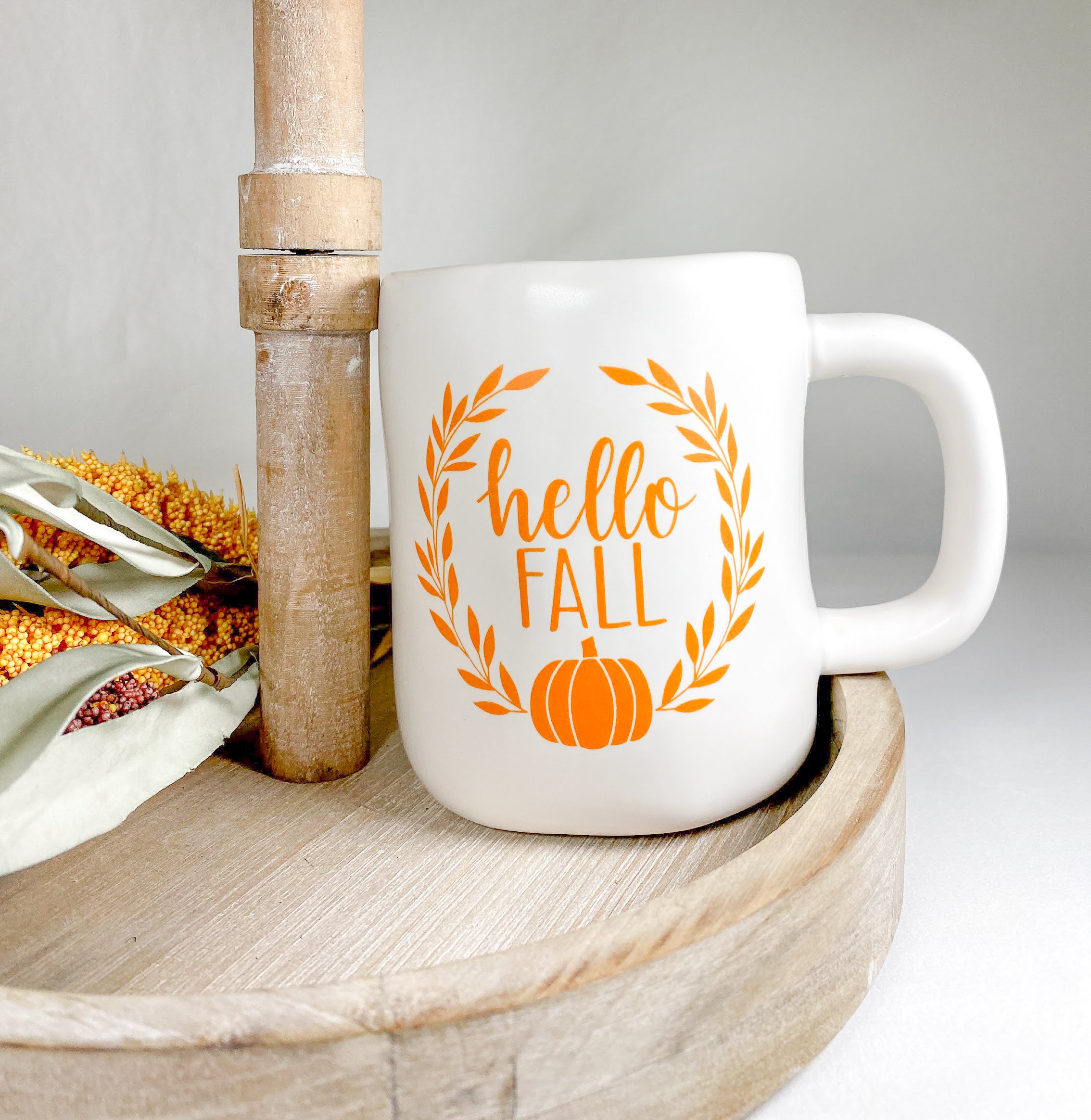 "Hello Fall" Mug – Tiered Tray Decor Box