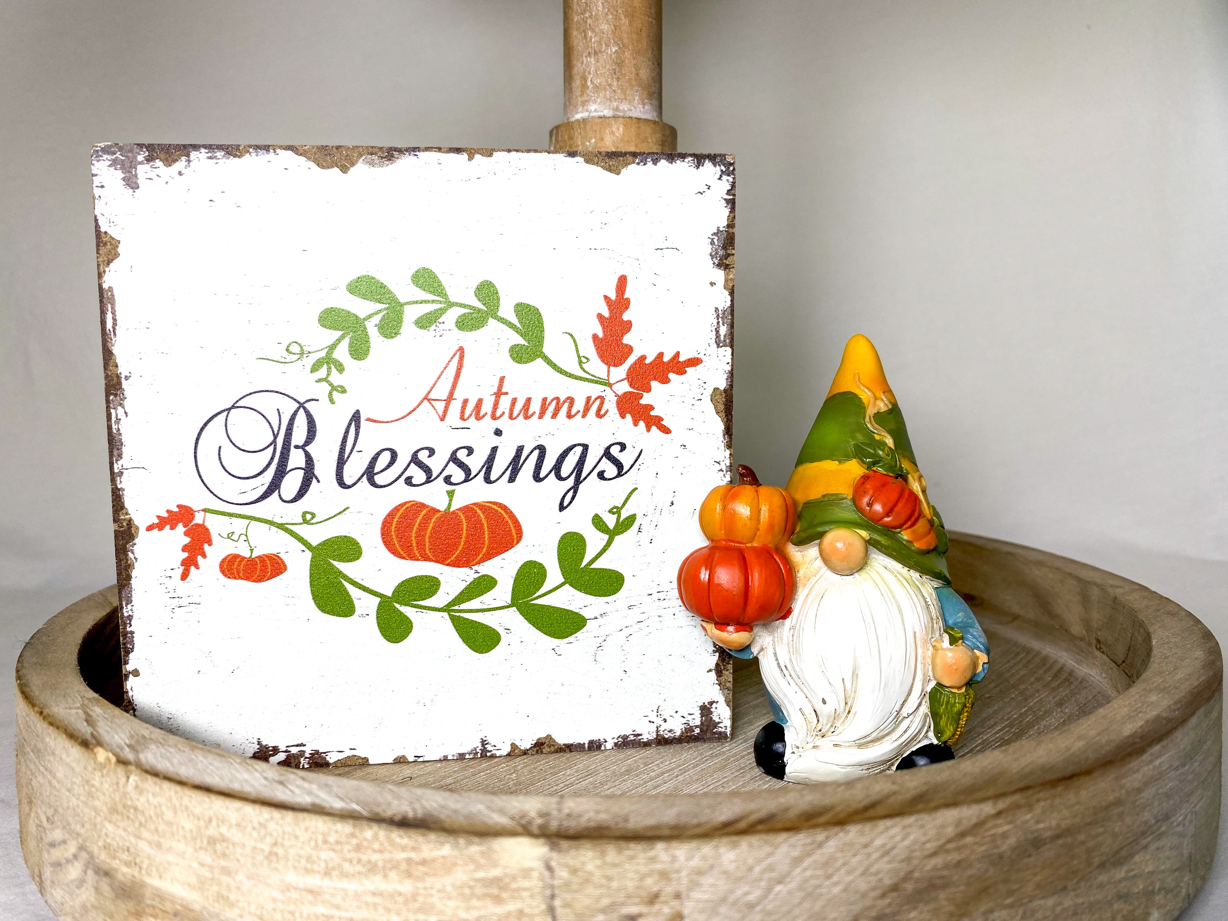 "Autumn Blessings" Sign – Tiered Tray Decor Box